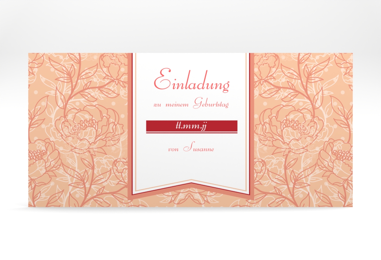 Einladung Geburtstag "Marta", lange Karte quer, 1. bis 99. Geburtstag