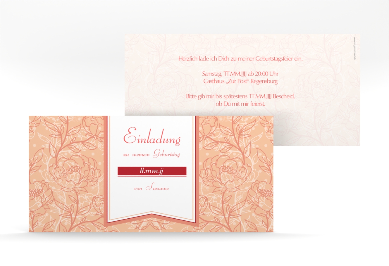 Einladung Geburtstag "Marta", lange Karte quer, 1. bis 99. Geburtstag